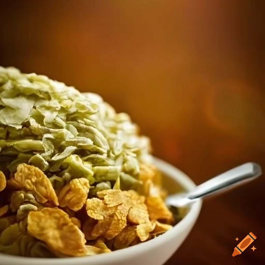 Vegan green rice and banana flakes in cornflakes form on Craiyon