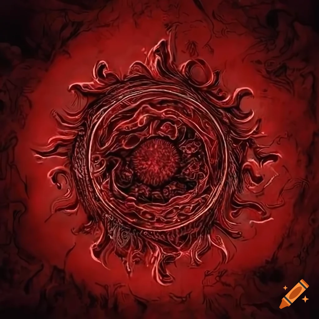 Sun composed of blood in an engraving style on Craiyon