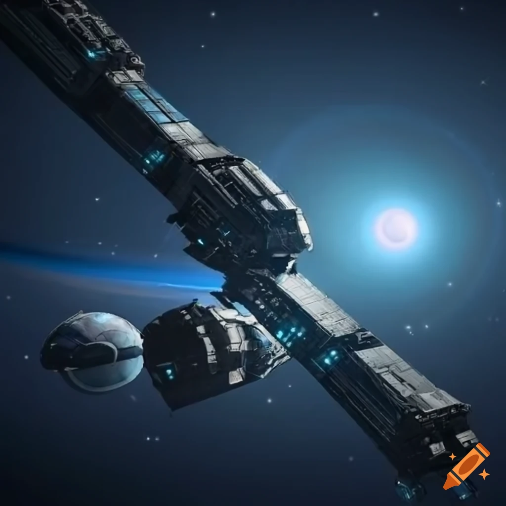 Space ship docking at a sci-fi space station next to a planet on Craiyon