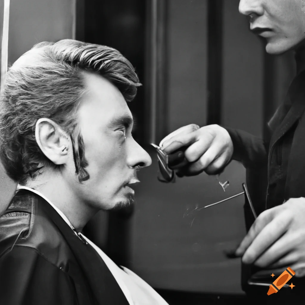 French music legend Johnny Hallyday getting a stylish 50s haircut at a ...