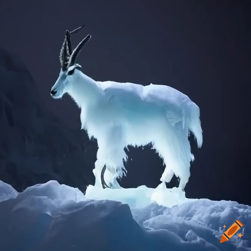 Mountain goat sculpted from ice and snow on Craiyon