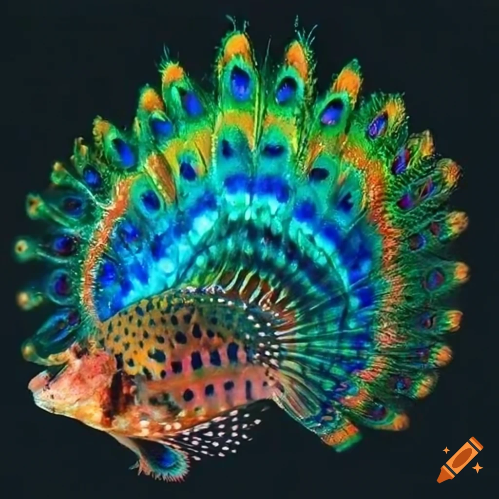 Peacock with scorpion fish features on Craiyon