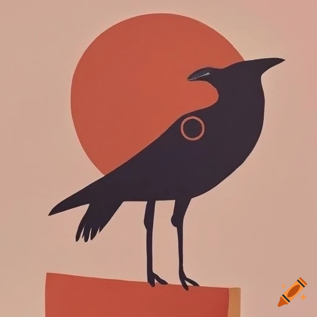 Minimalist screenprint of a raven with a flower on Craiyon