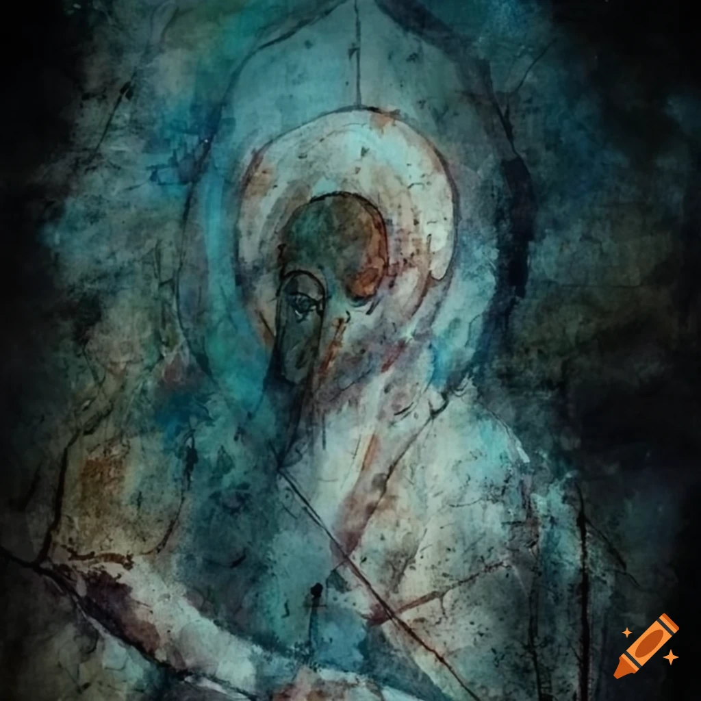 Moody abstract watercolor painting of a medieval russian icon in the ...