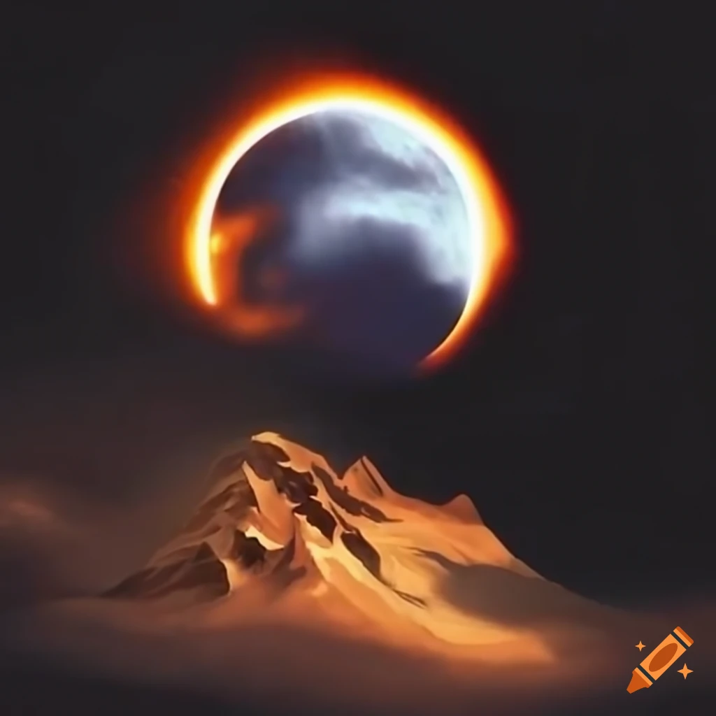 Solar eclipse viewed from a mountain peak on Craiyon