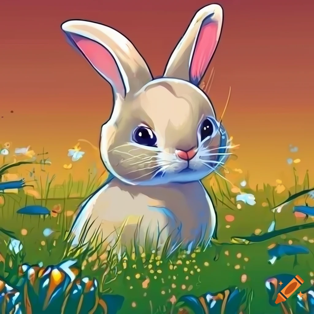 Content bunny in a beautiful meadow in detailed vector art on Craiyon