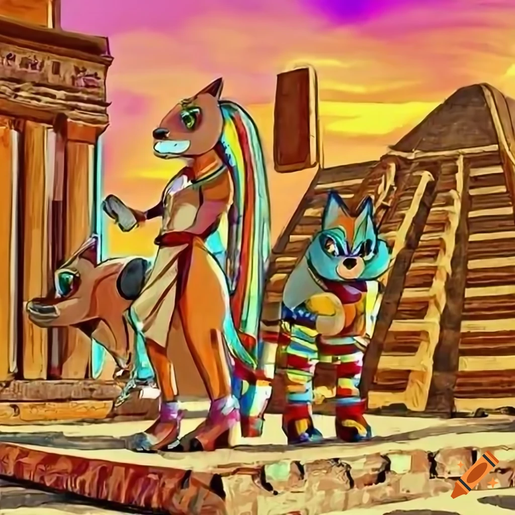 Anthro animals exploring an ancient Egypt-like city with metal ...