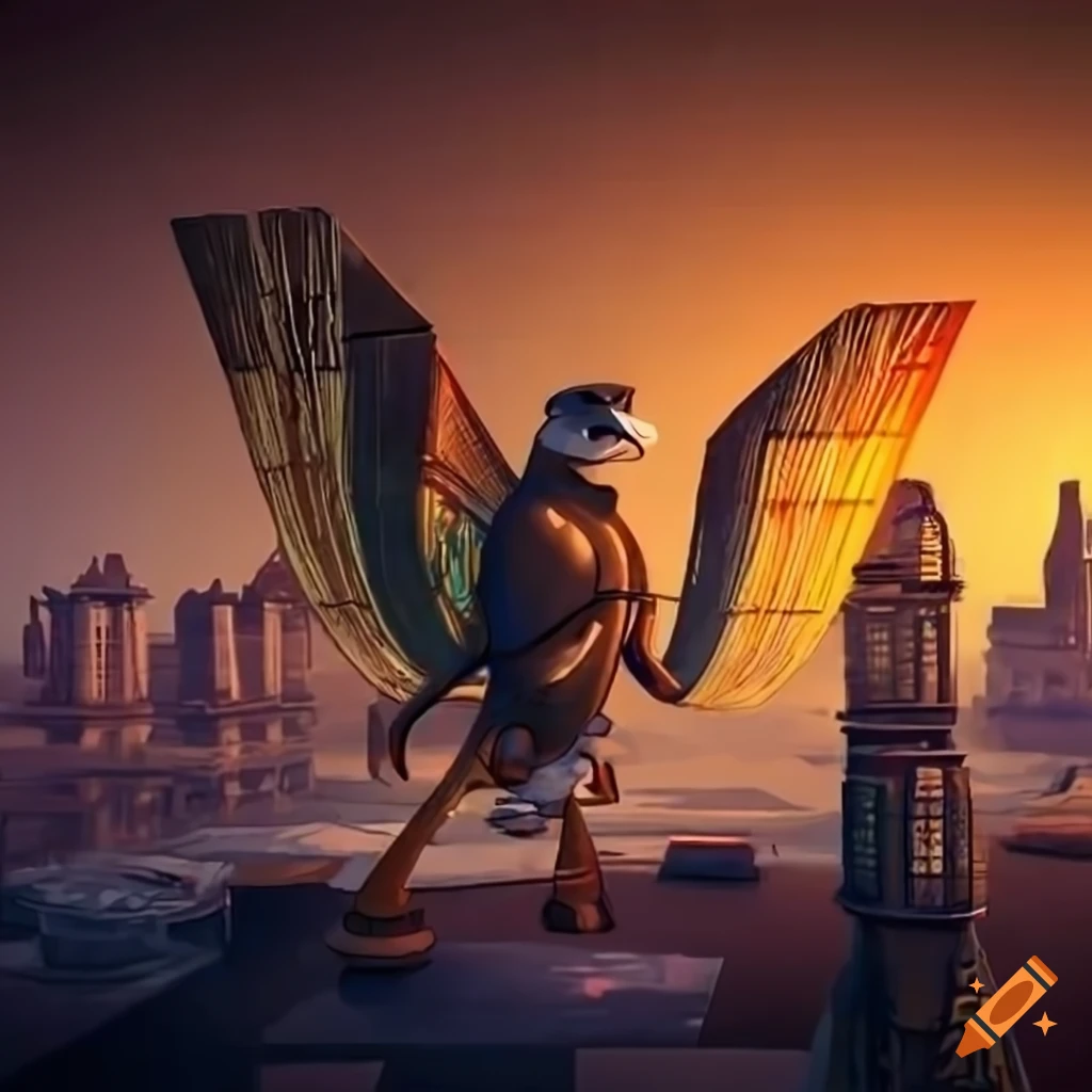 Anthro animals exploring a futuristic ancient Egyptian city with metal ...