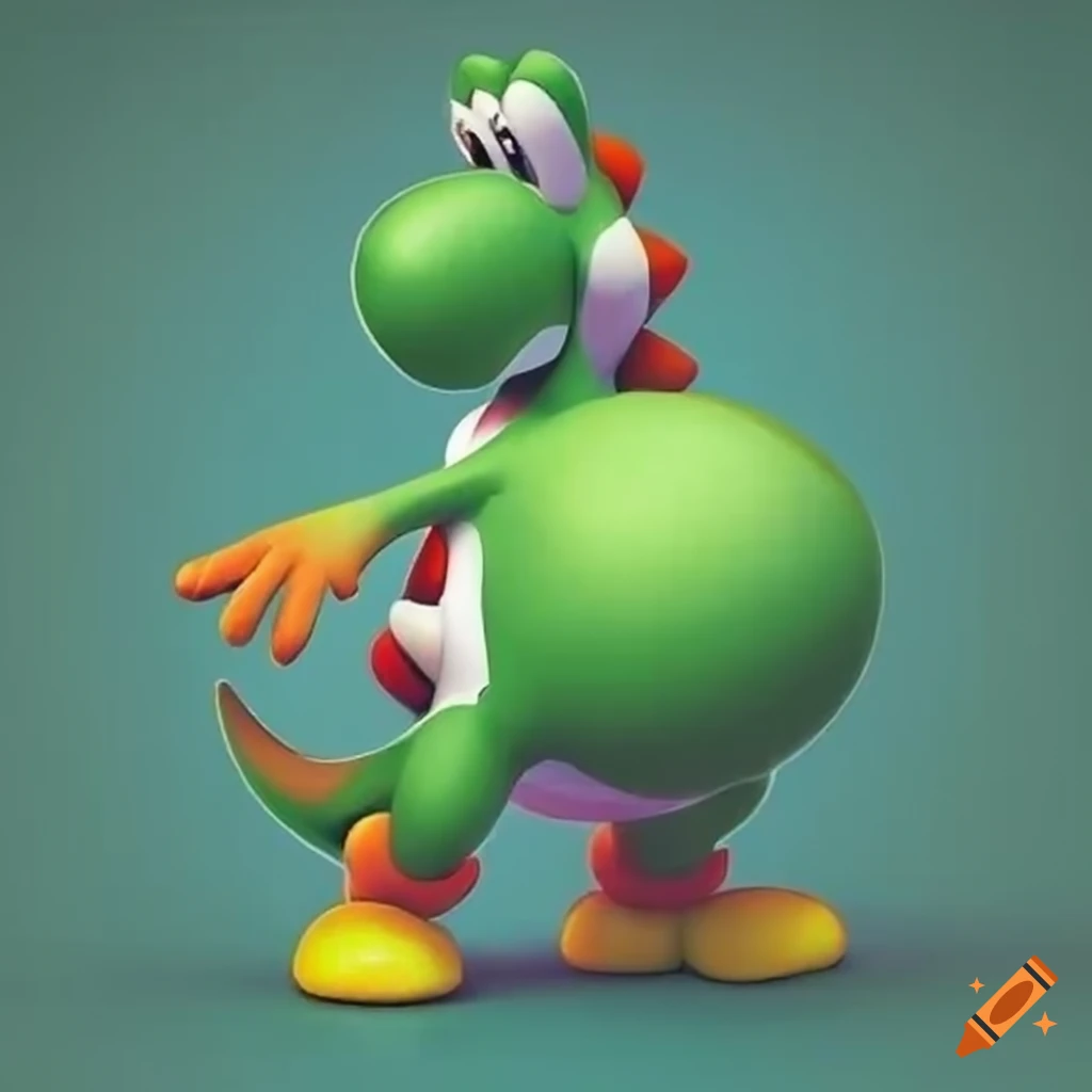 Green Yoshi character with a large belly from Super Mario on Craiyon