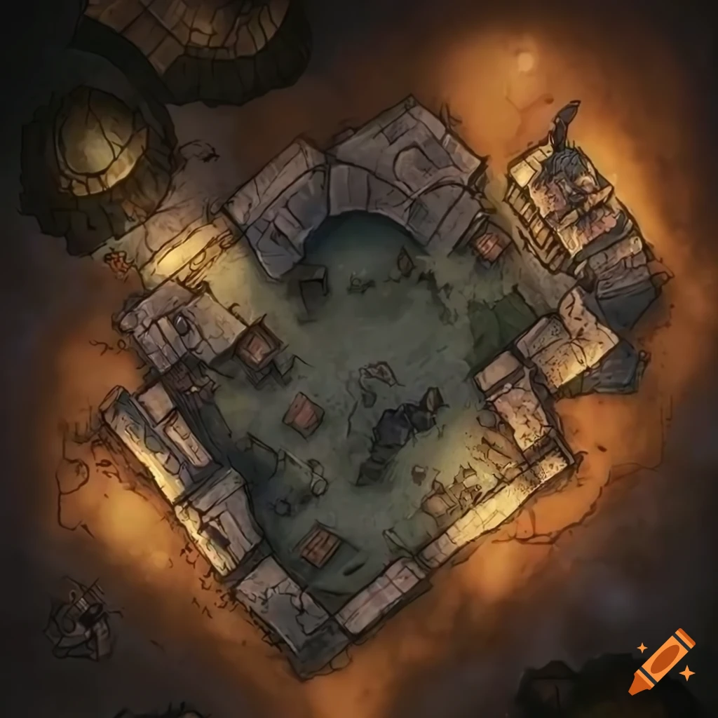 Detailed battle map for rpg gaming in an abandoned village with ruins ...