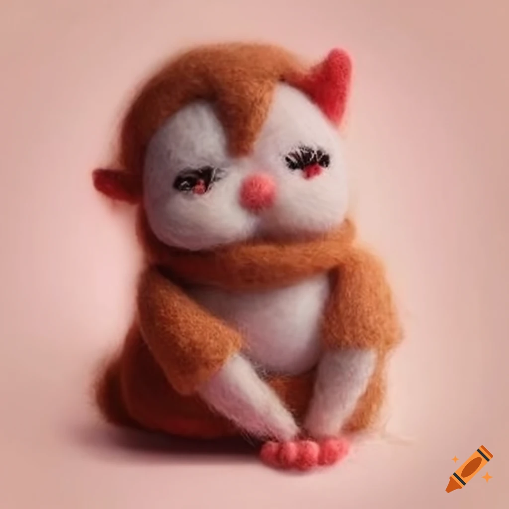 Grumpy creatures crafted from felted wool on Craiyon