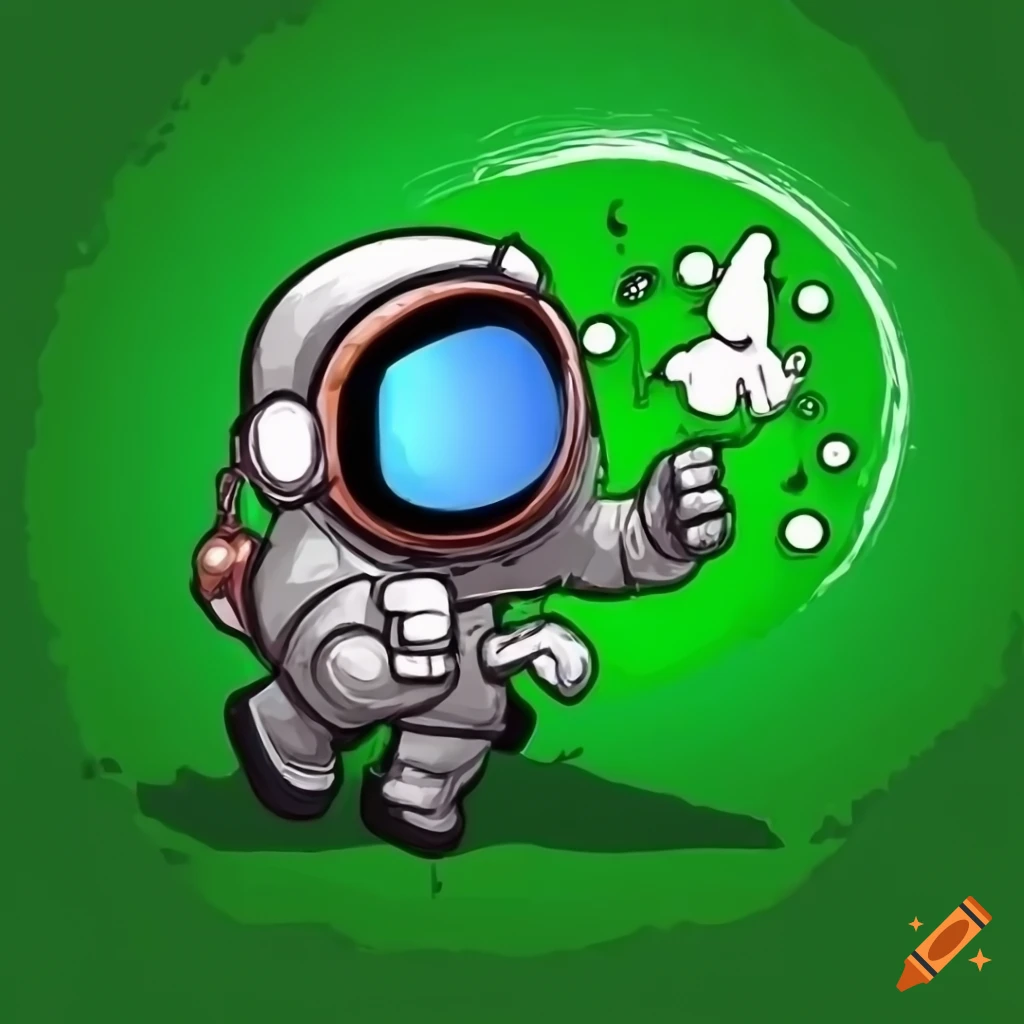 Cute astronaut character in a green video game on Craiyon