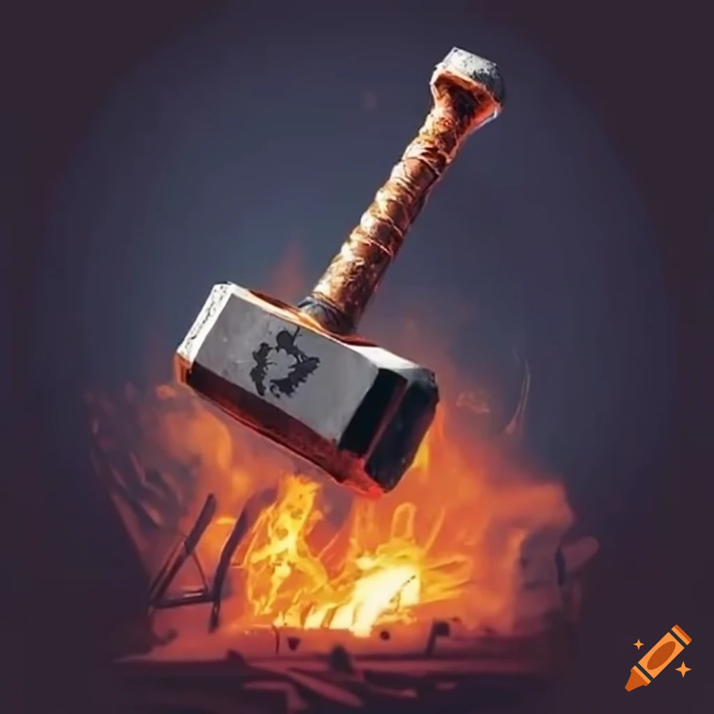 Thor's hammer on a construction worker's toolbelt on Craiyon