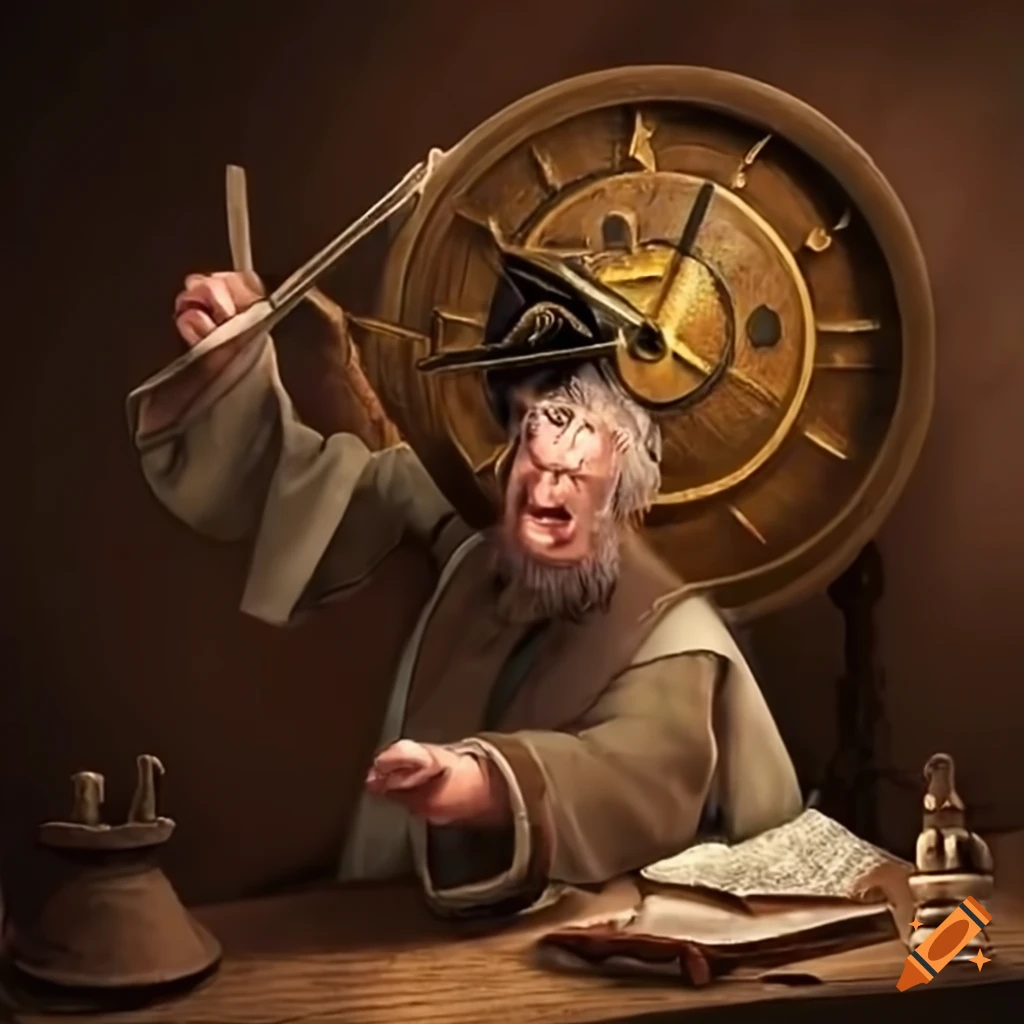 Medieval man inventing the clock on Craiyon