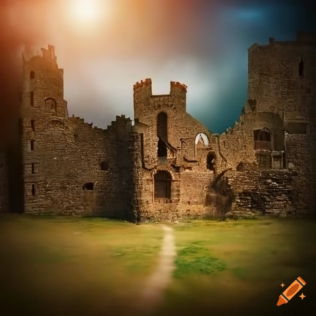 Realistic ruins of ancient medieval castle walls on Craiyon