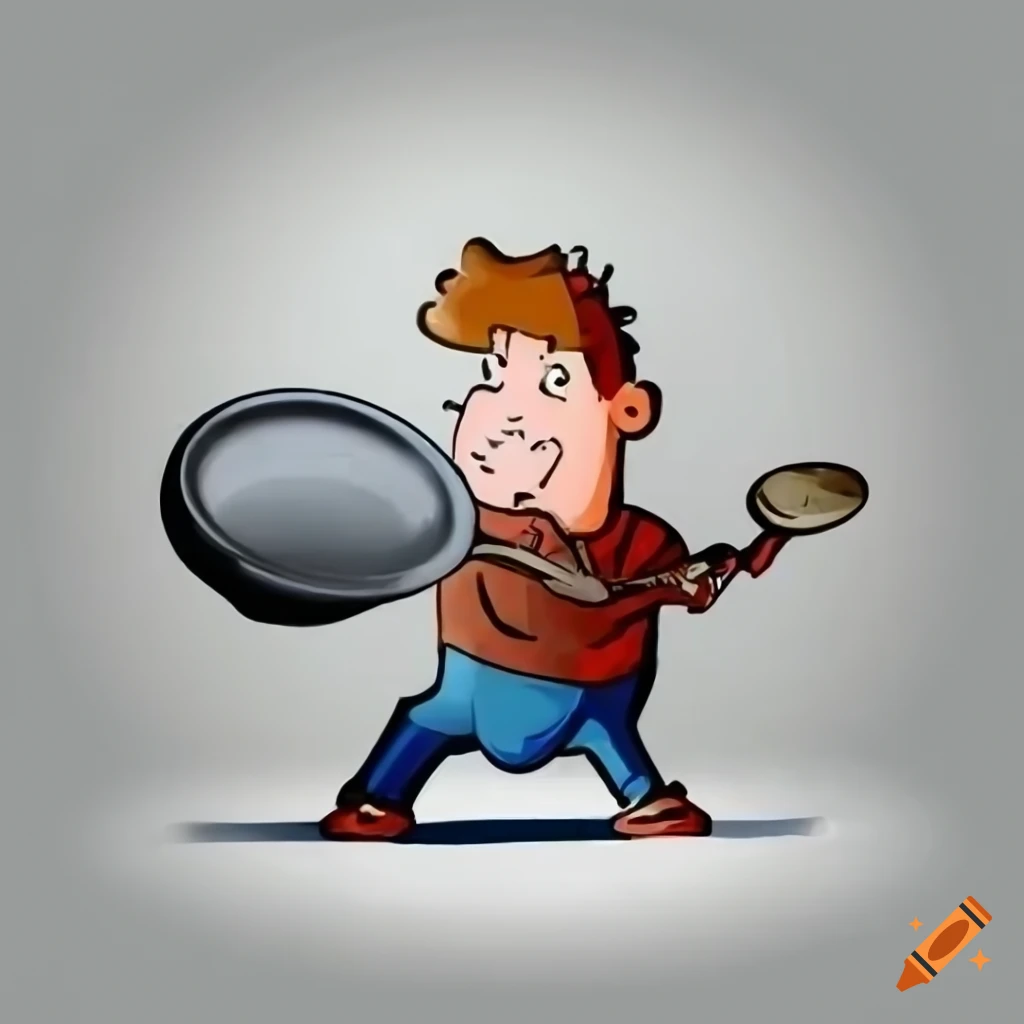 Cartoon frying pan man on Craiyon