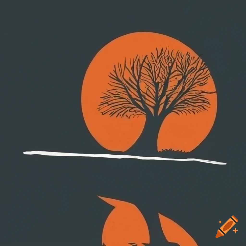 Miro river and trees in a minimalistic woodcut style on Craiyon