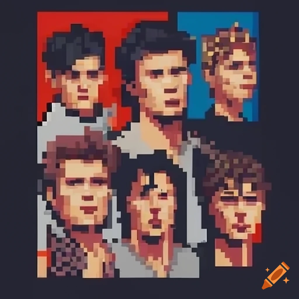 Pixel art illustration of iconic band a-ha on Craiyon