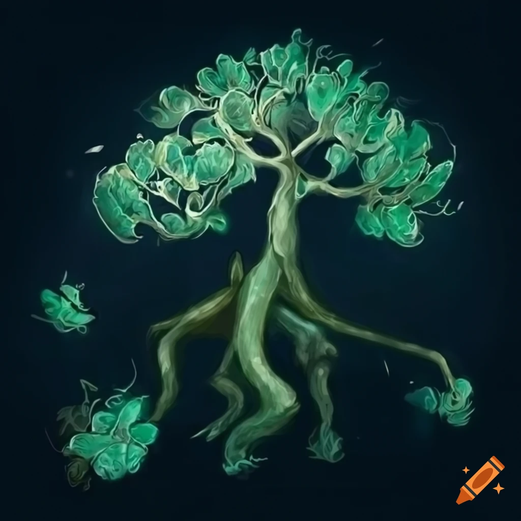 Dnd style artwork of liferoot plant with jade green roots and white ...