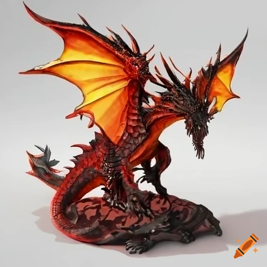 Fire dragon with black scales, four horns, four limbs, and wings on Craiyon