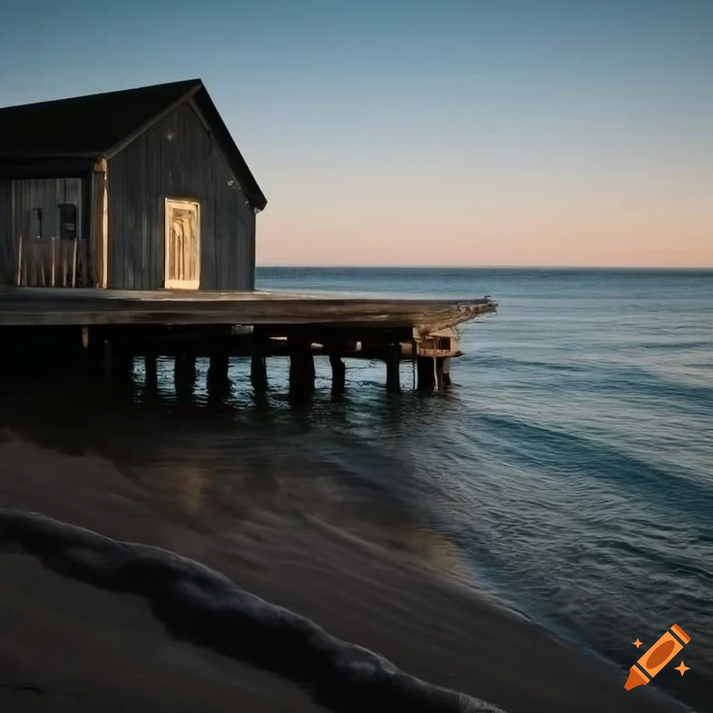 Beach house next to the ocean with an old wooden boat ramp in the ...