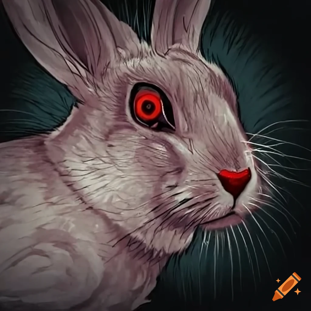 Close-up of a rabbit with piercing red eyes and multiple eyes on its ...