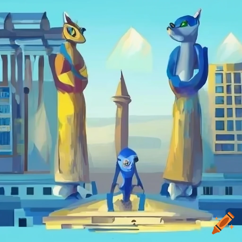 Anthro animals in a futuristic ancient Egyptian city with metal and ...