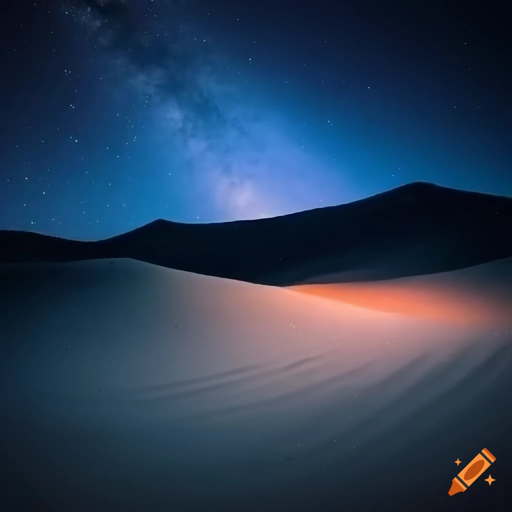 Night time view of sand dunes on Craiyon