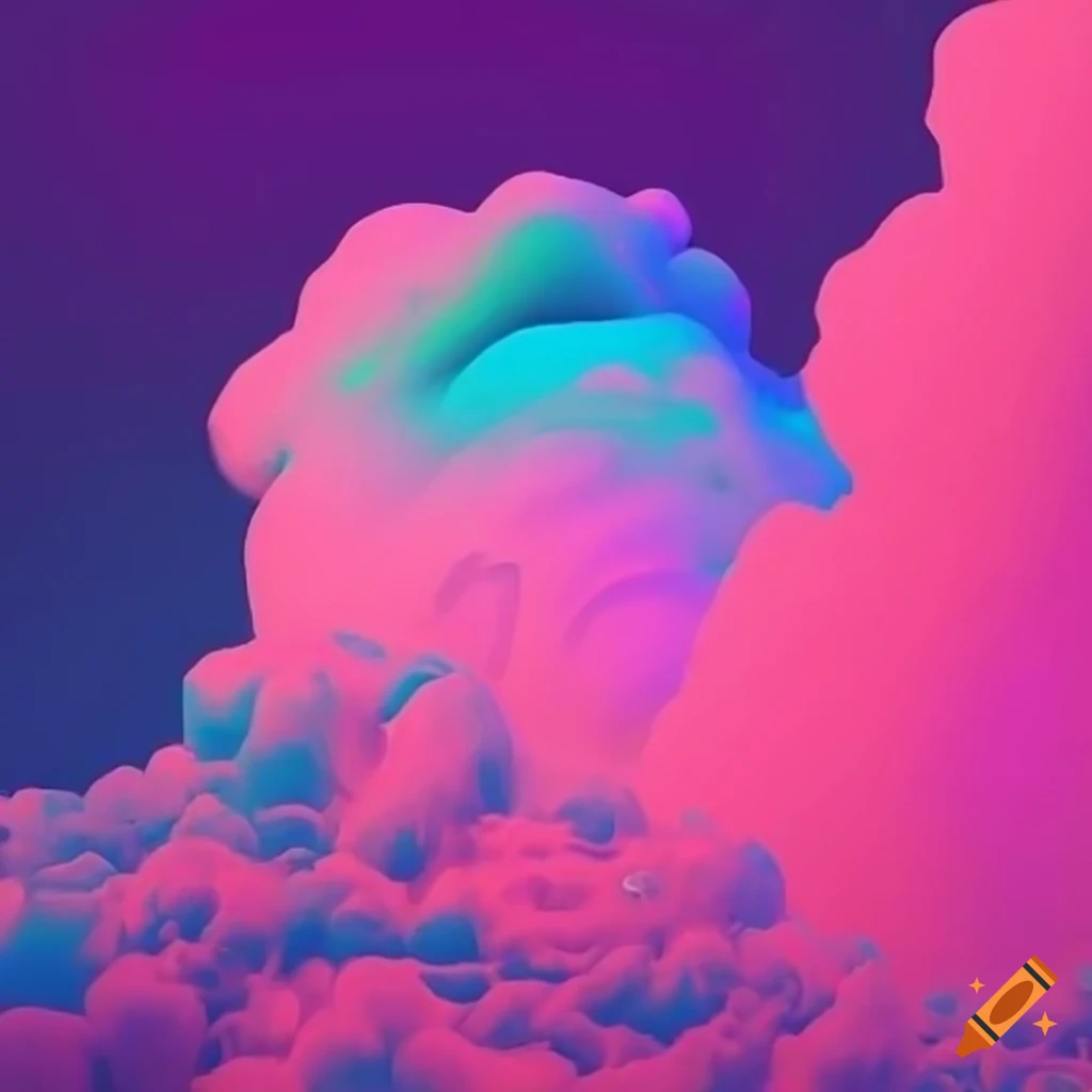 Stylized vaporwave art of cosmic exhaling clouds on Craiyon