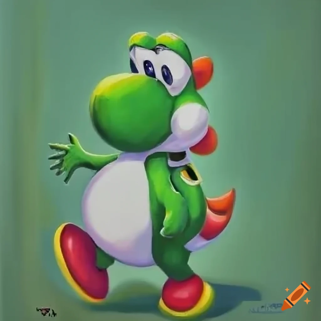 Green Yoshi from Super Mario with exaggerated jiggly belly in high ...