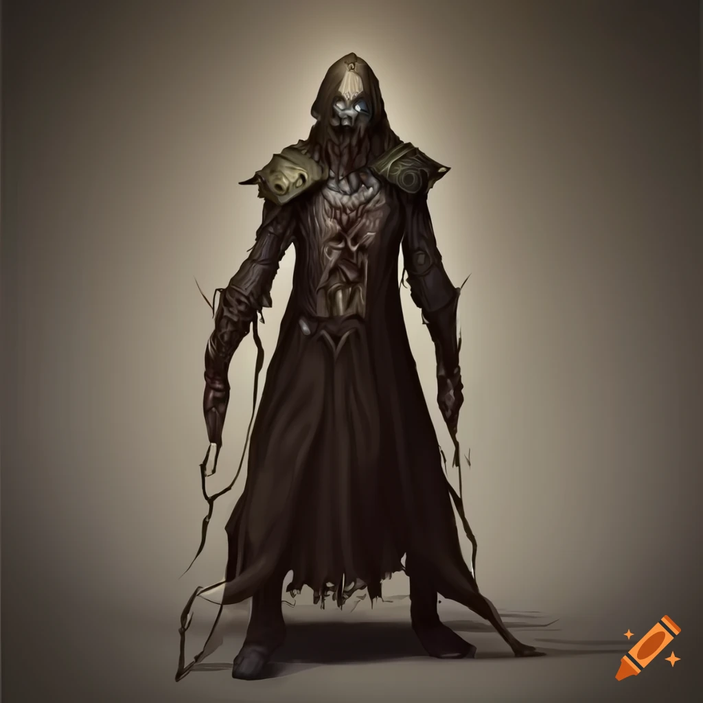 Fantasy necromancer character in detailed full-body illustration on Craiyon