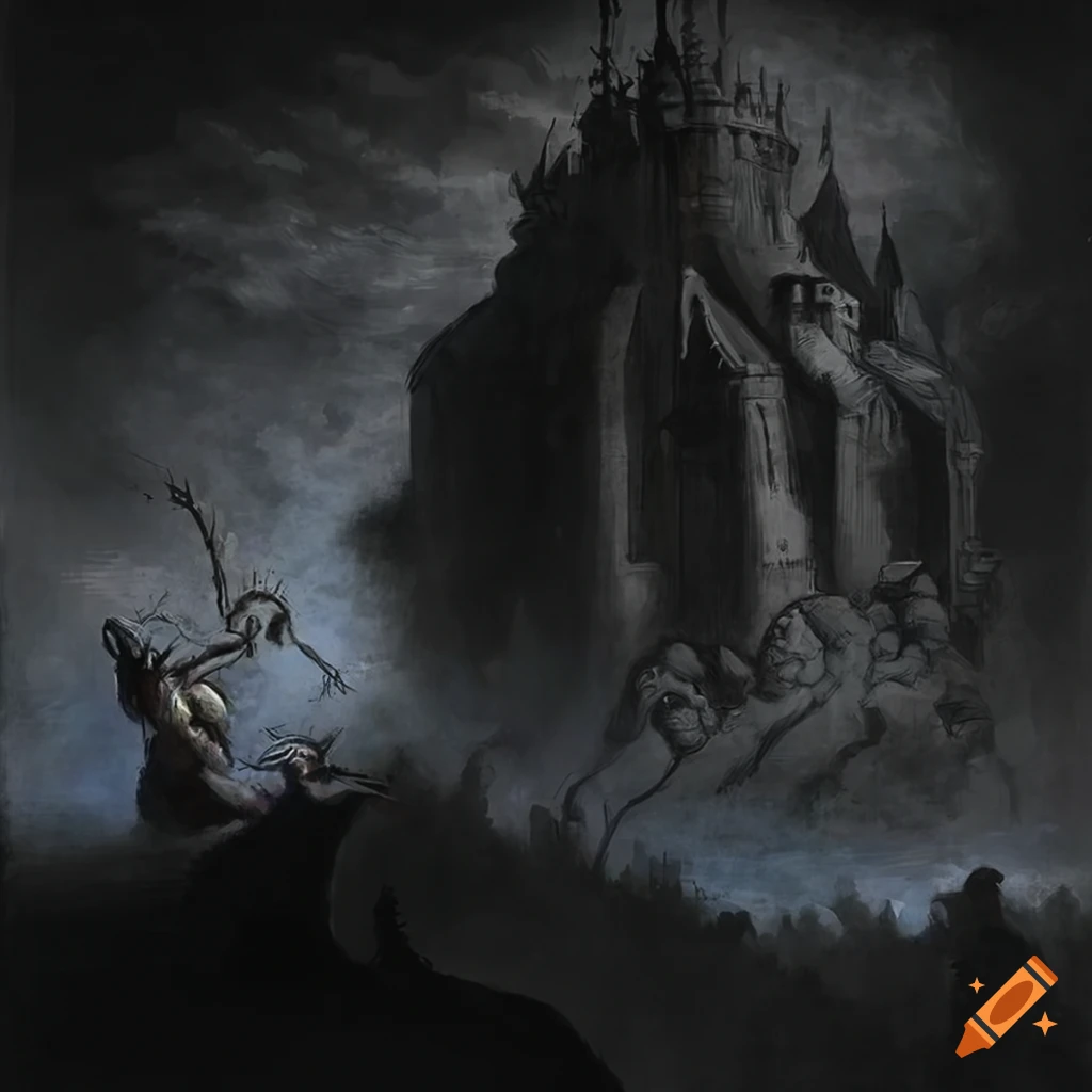 Retrofuturistic dark reptilian castle in a cosmic landscape inspired by ...