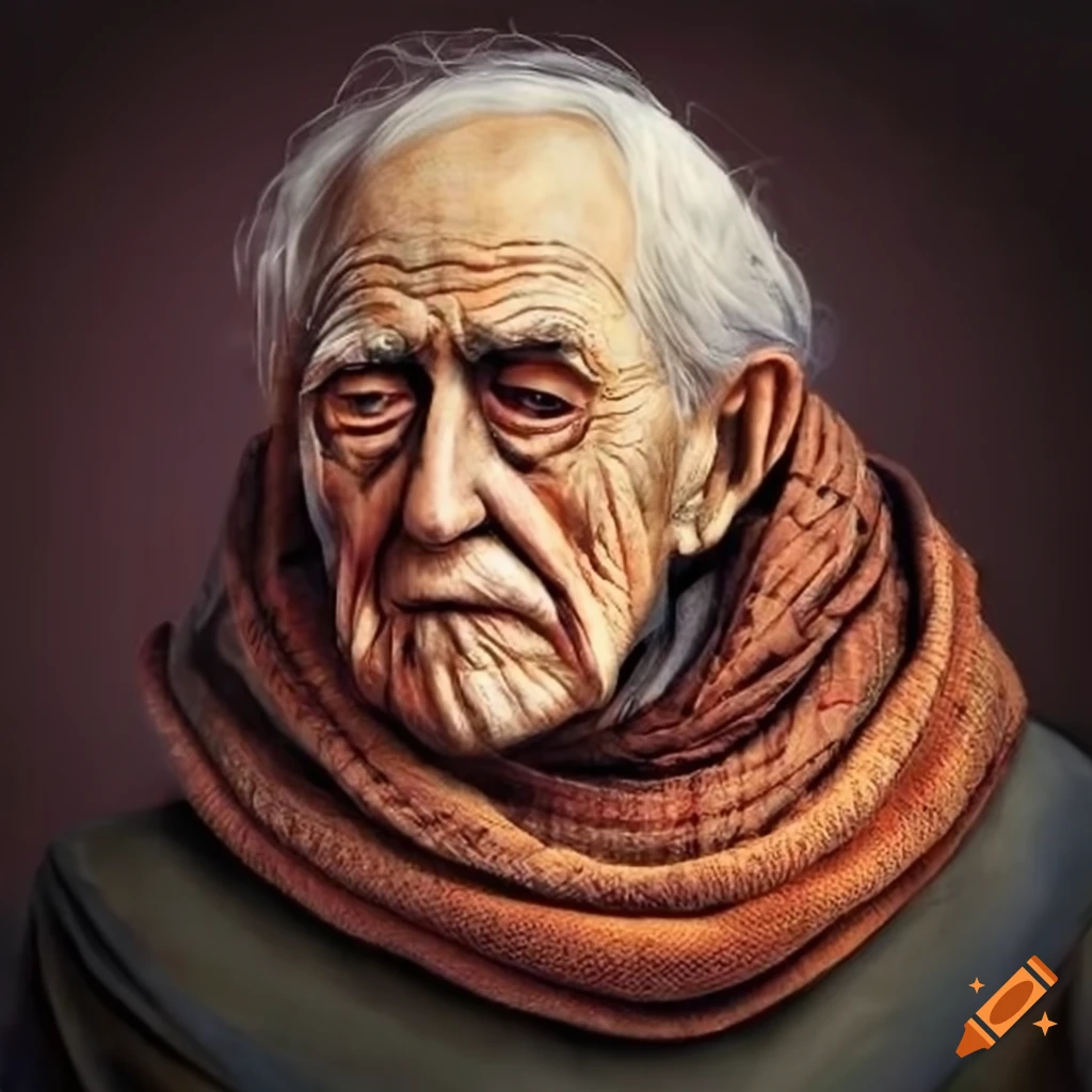 Elderly person wearing a scarf on Craiyon