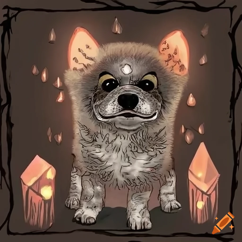 Close up portrait of the world's cutest puppy in a spooky forest on Craiyon