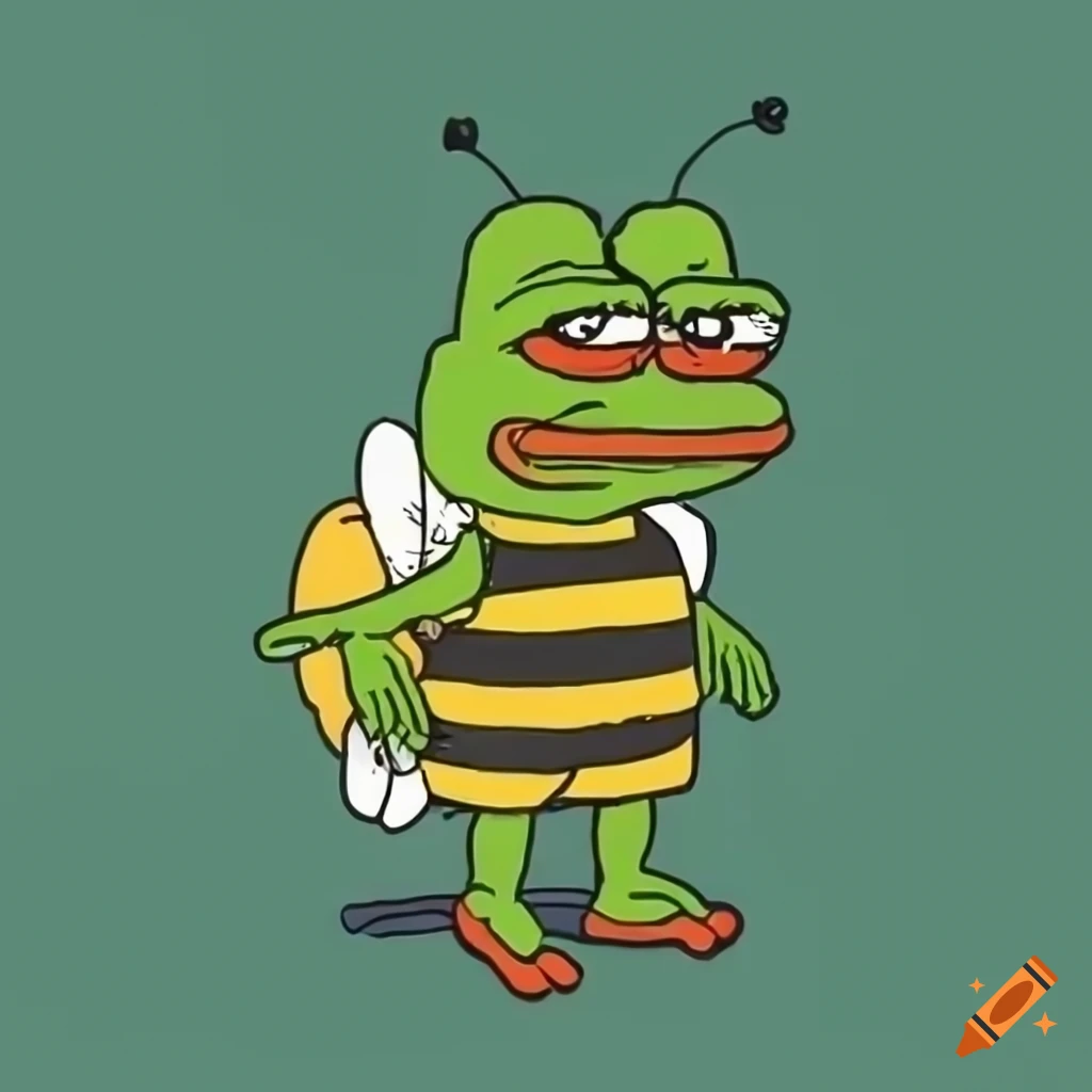 Cartoon illustration of Pepe the Frog in a yellow bumble bee costume on ...