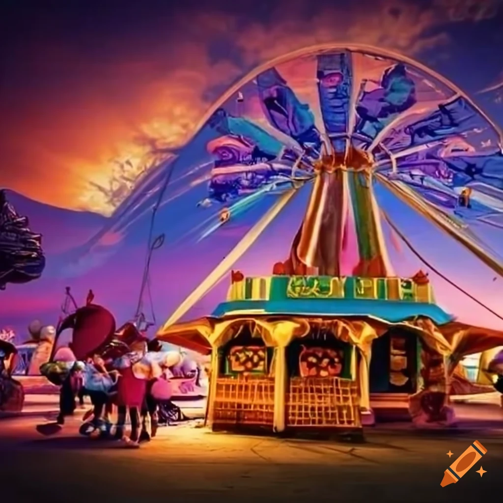 Country-themed theme park with food stands, roller coasters, and kids ...