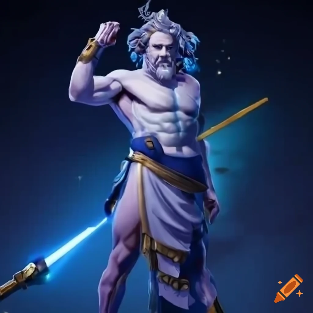 Zeus character depicted in a fortnite game style on Craiyon