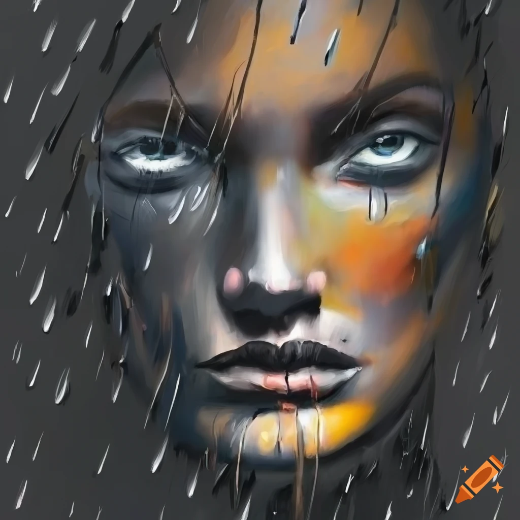 Face in dark rain silhouette in an oil painting on Craiyon