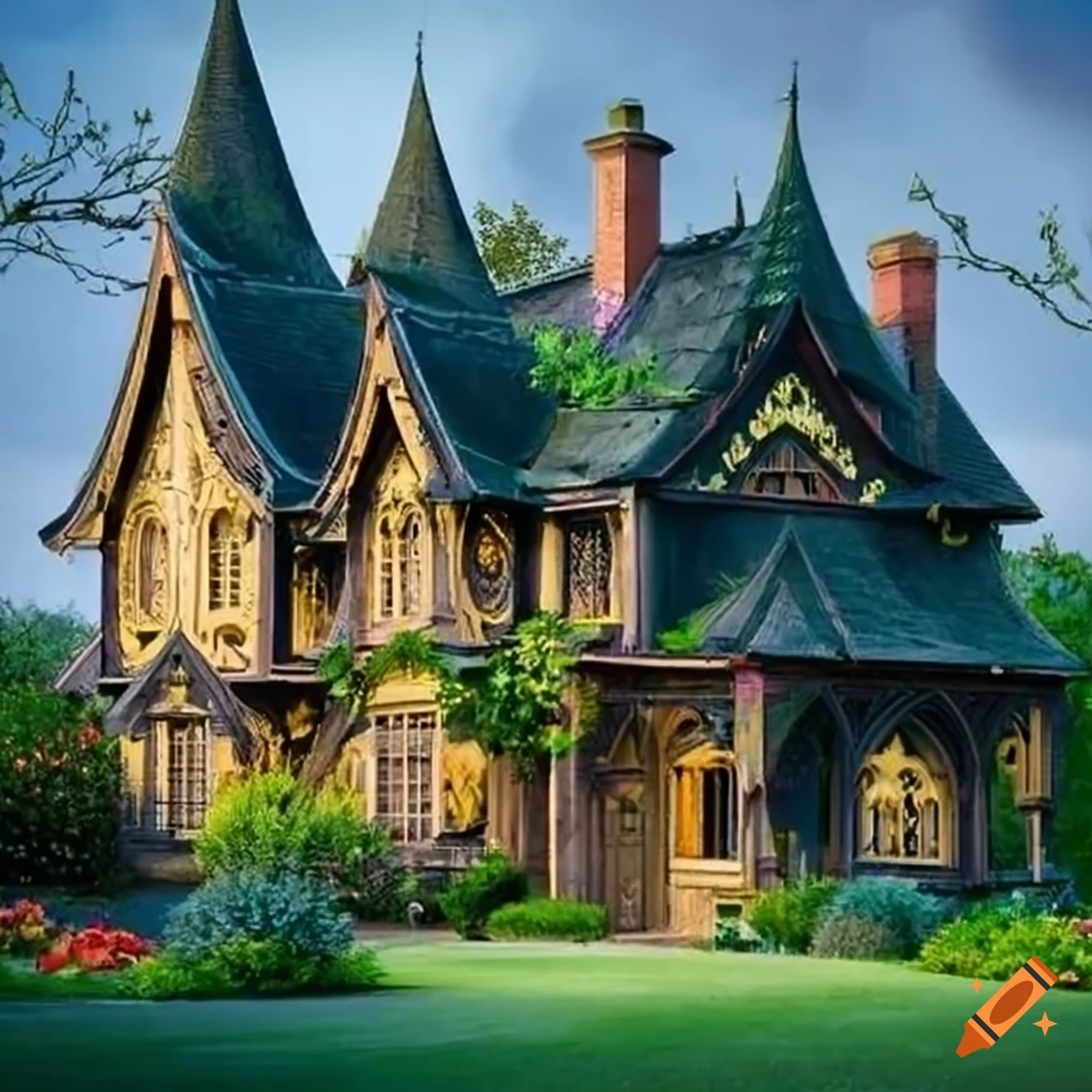 Carpenter gothic cottage with intricate trim and steep roofing on Craiyon