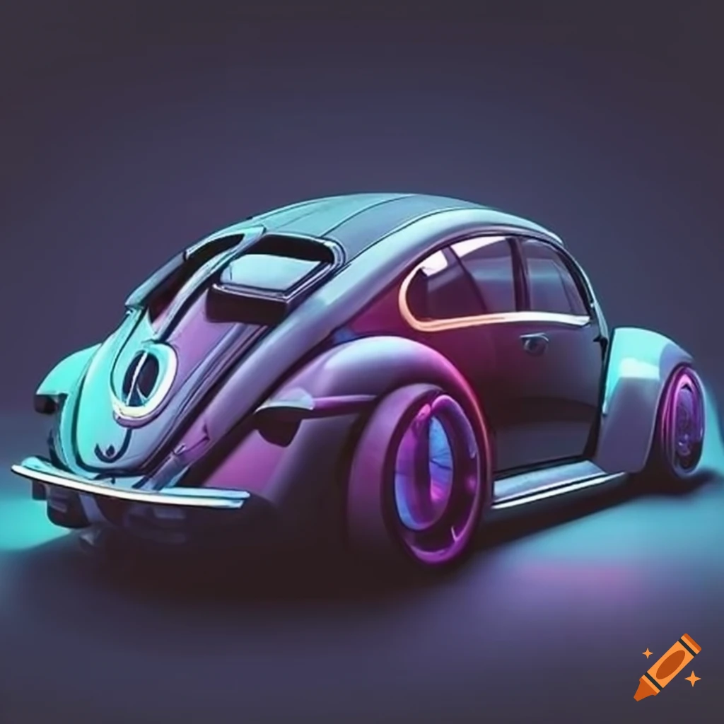Retro-futuristic Cyberpunk VW Beetle design concept on Craiyon