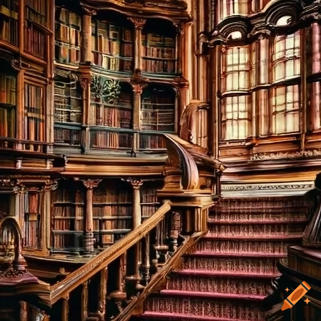 Beautiful victorian library with high contrast in a close-up shot on ...