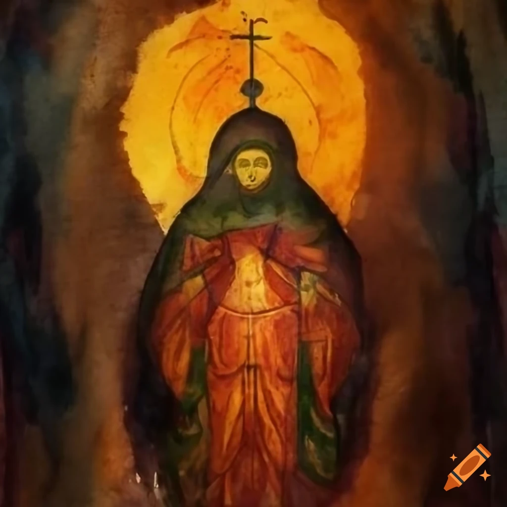 Moody abstract watercolor painting of a medieval russian icon on Craiyon