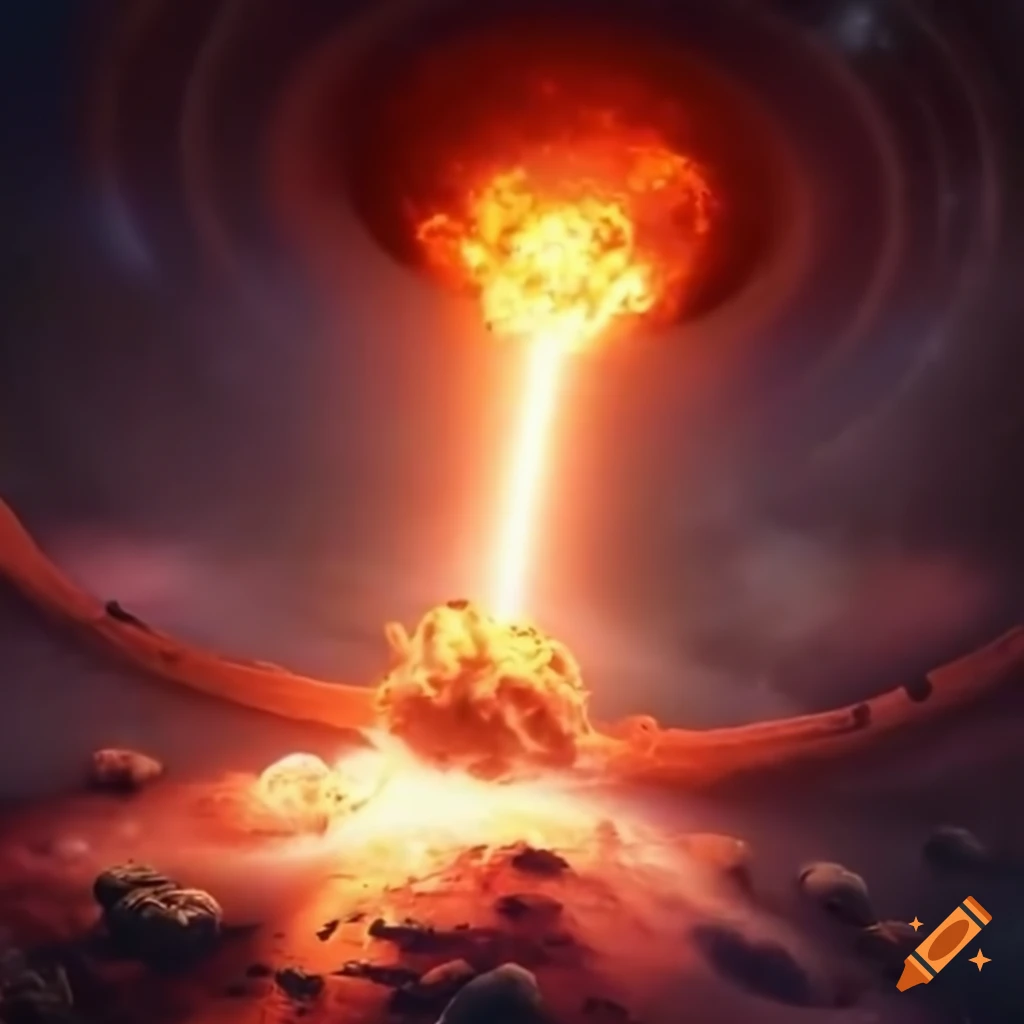 Explosion on a sci-fi space station with a planet in the background on ...