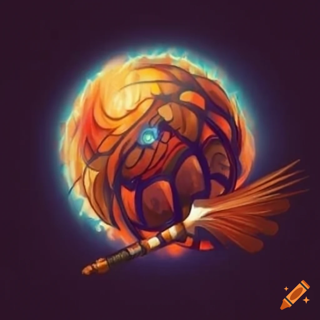 Phoenix holding a spear with a sphere head on Craiyon