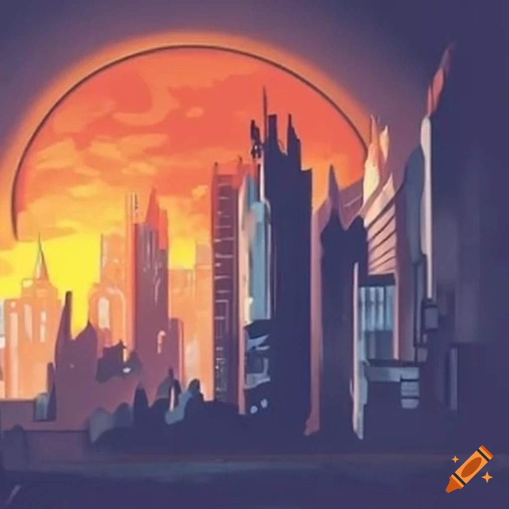 Hot sun shining over a city with heatwaves on Craiyon