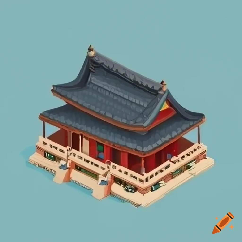 Isometric korean traditional building on Craiyon