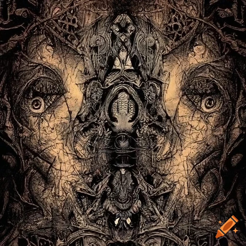 Surrealist gothic artwork inspired by various artists with intertwined ...