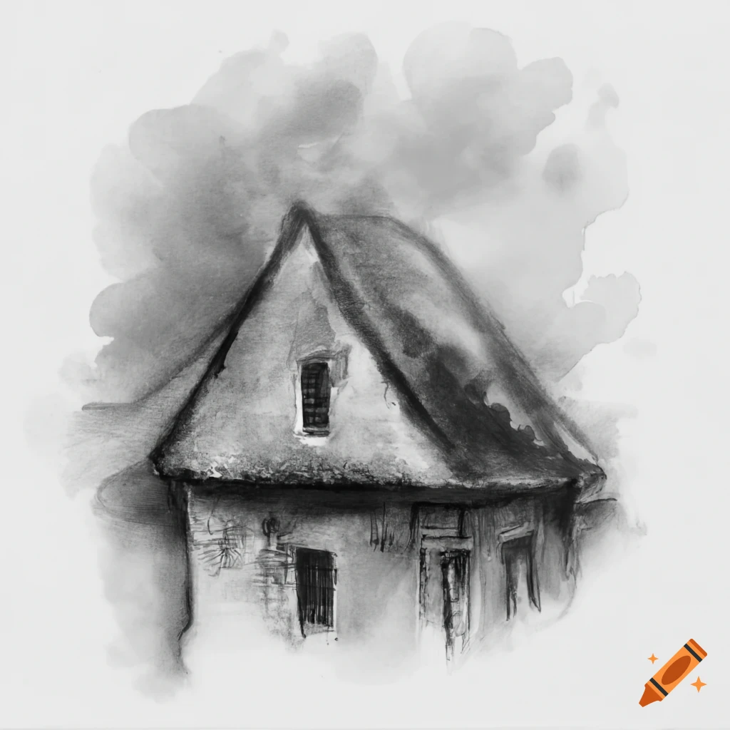 Sunlight through an open window of a cottage house in charcoal drawing ...