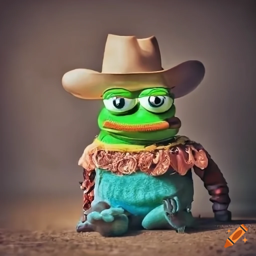 Super Mario as Pepe the Frog as a cowboy riding a horse on Craiyon