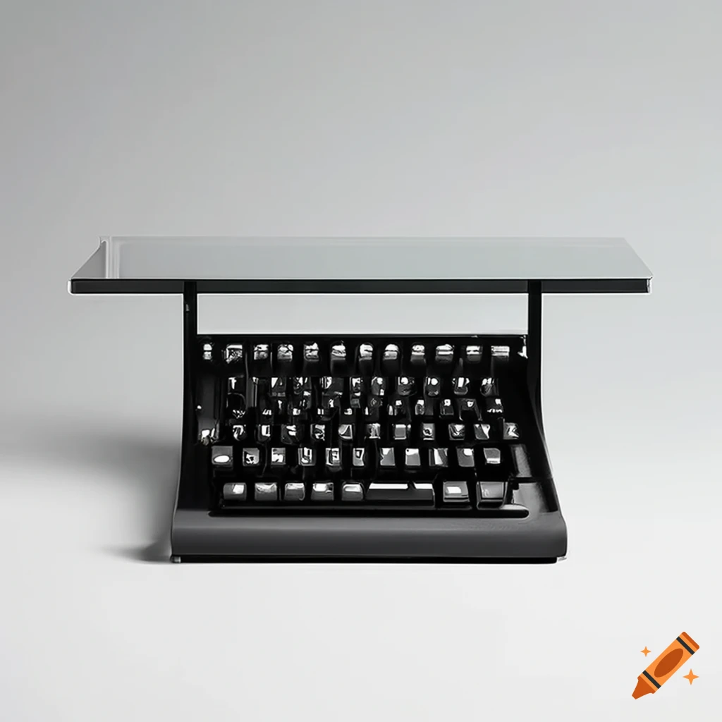 Wooden table with a vintage typewriter keyboard and metal design on ...